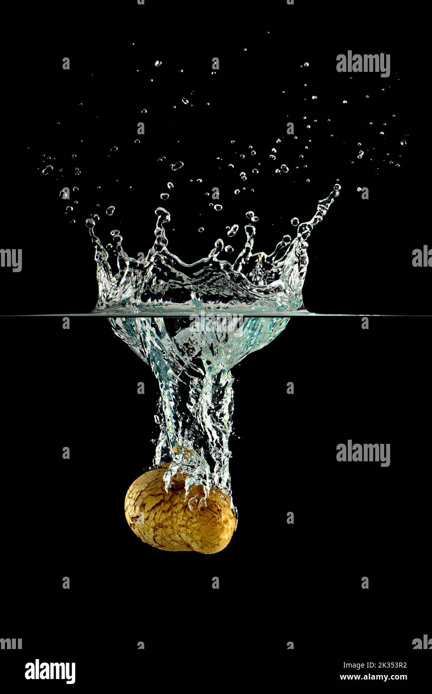 A Potato falling into water splash on a black background Stock Photo ...