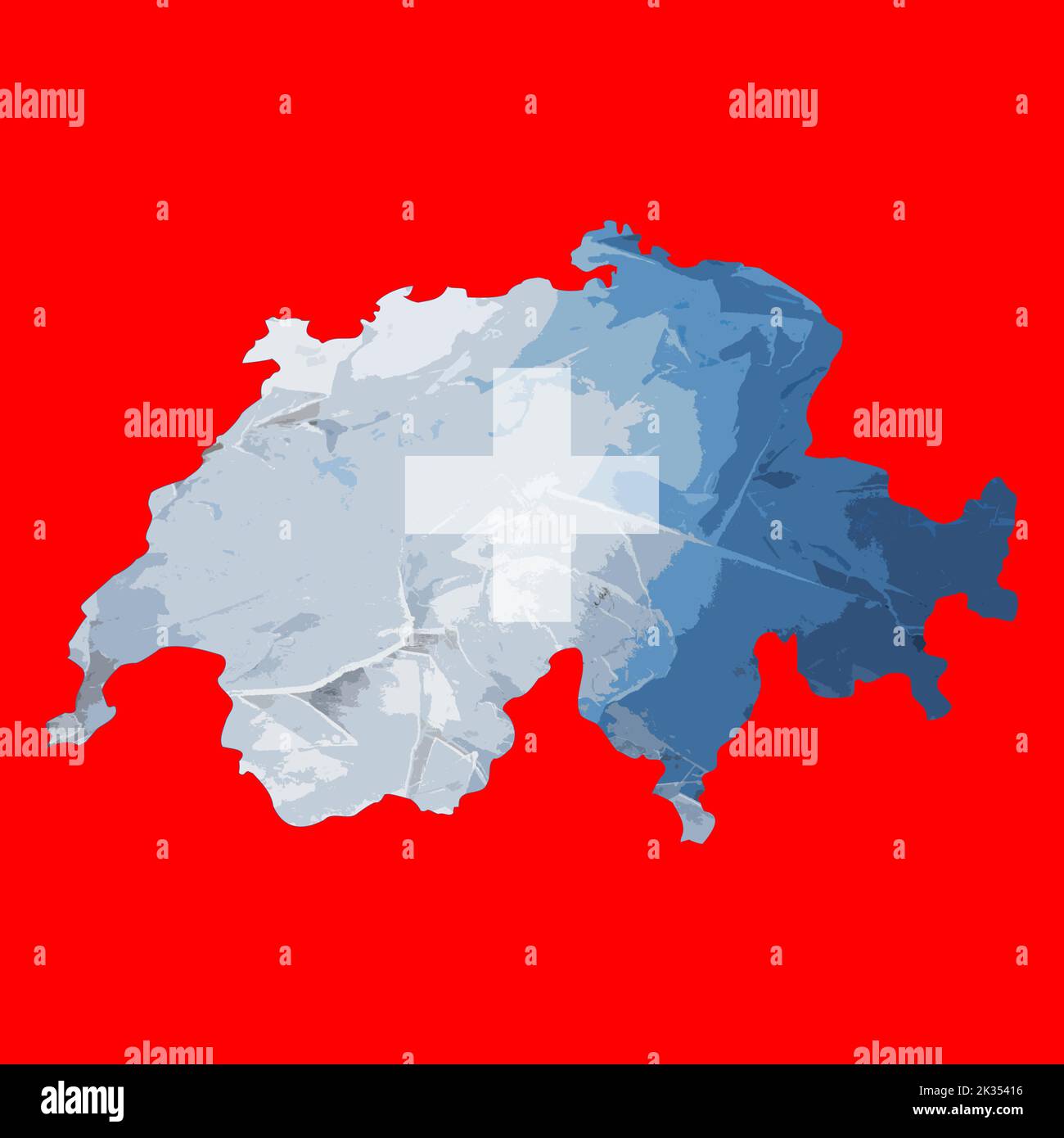 Outline map of Switzerland with the image of the national flag. Ice ...