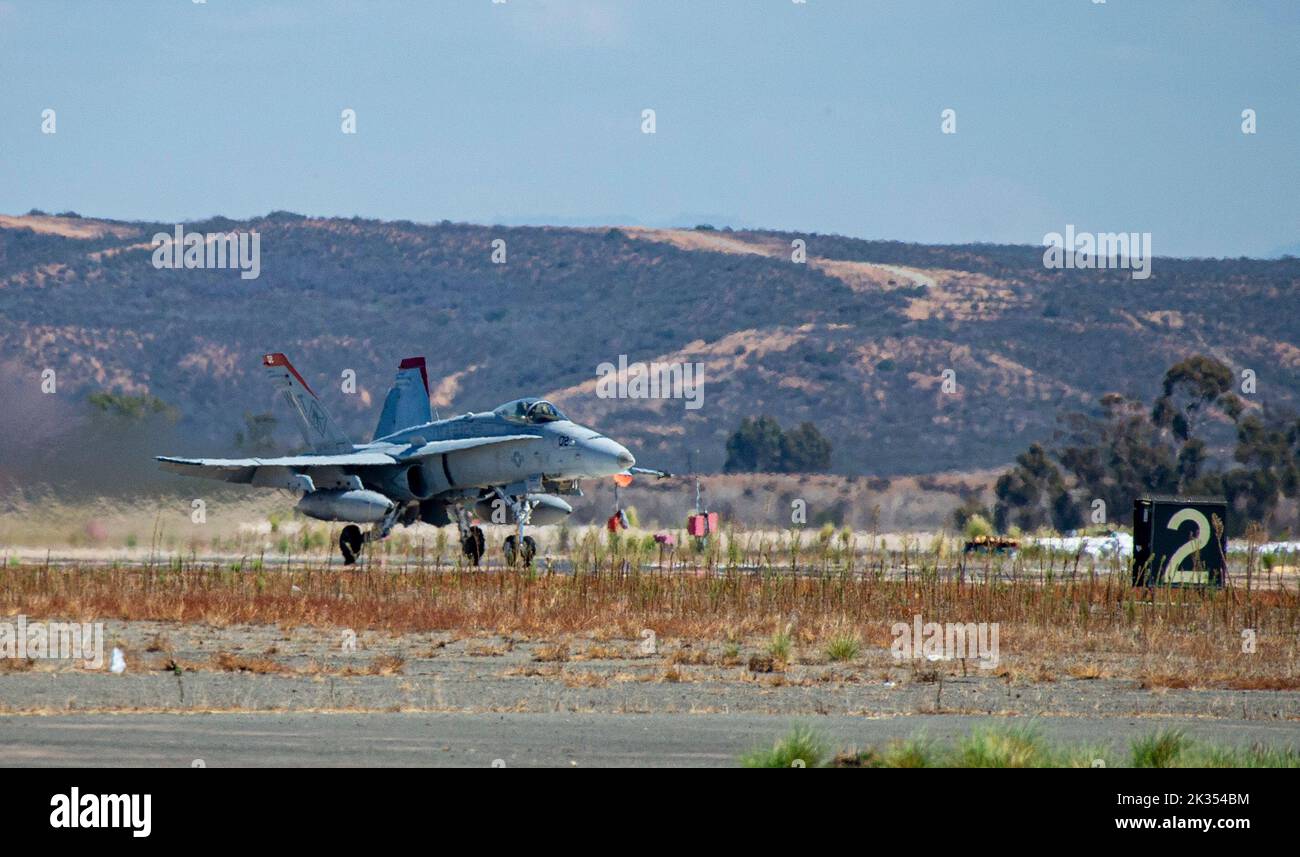 An F/A-18 Hornet takes off during the Marine Air-Ground Task Force ...