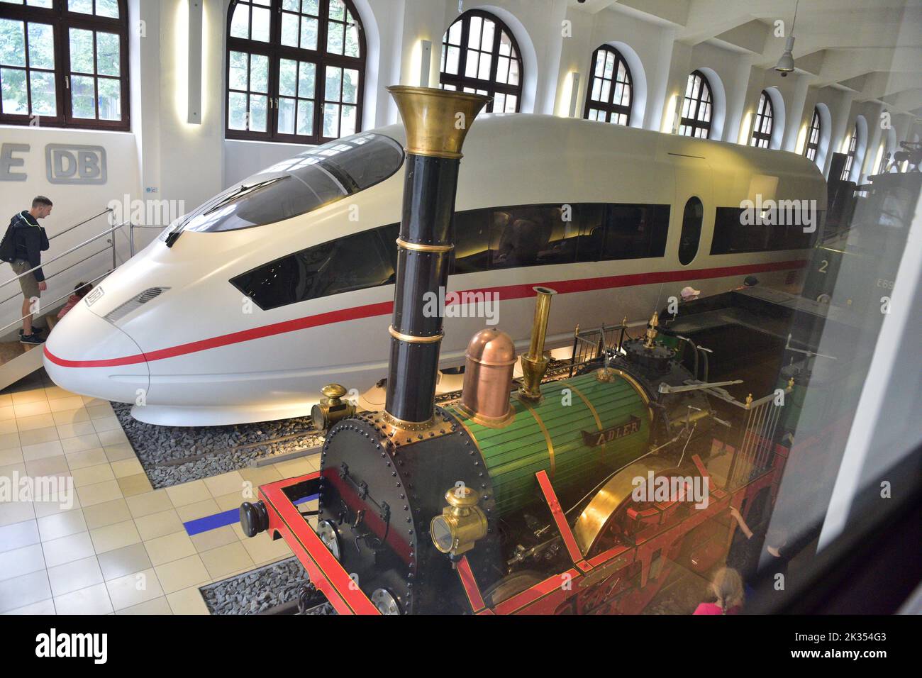 Museum of the Deutsche Bahn in Nuremberg - the modern ICE next to a ...