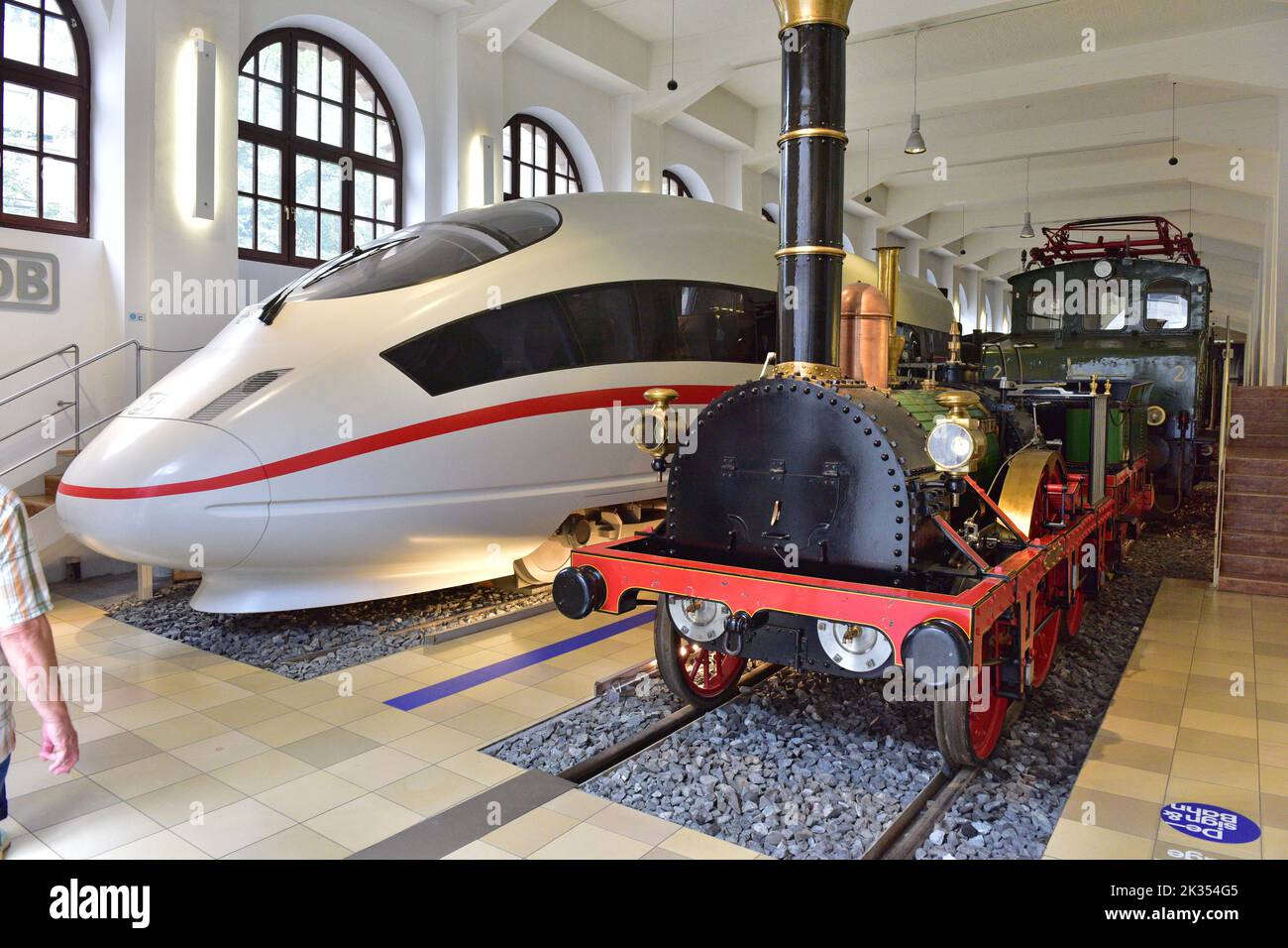 Museum of the Deutsche Bahn in Nuremberg - the modern ICE next to a ...