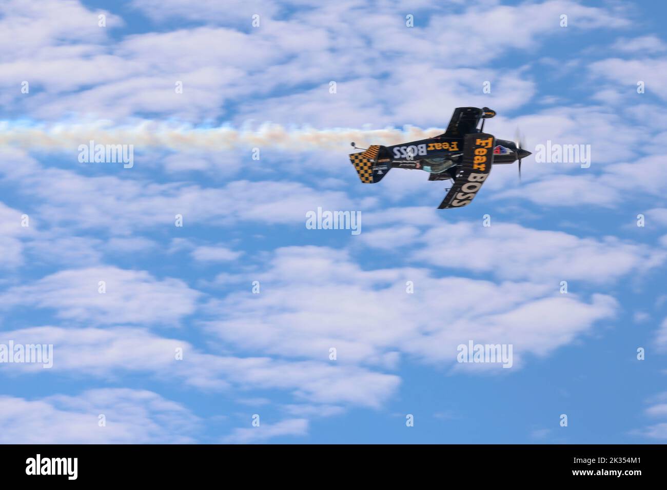 Jon Melby, piloting his Pitts S-1B Muscle Bi-Plane, performs aerobatics ...