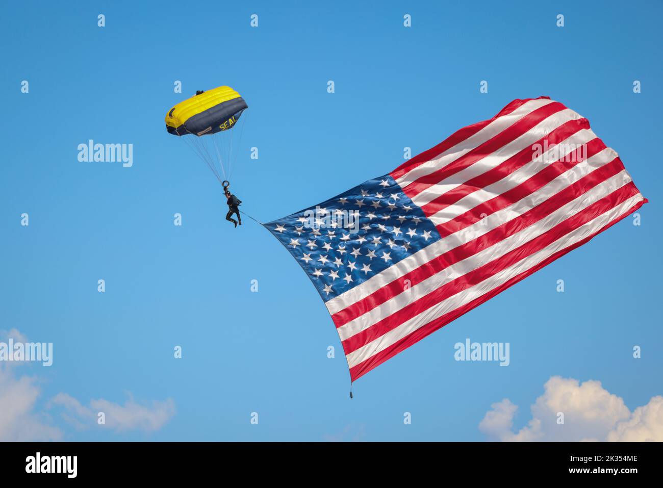 The U.S. Navy Parachute Team, nicknamed the Leap Frogs, conducts an ...