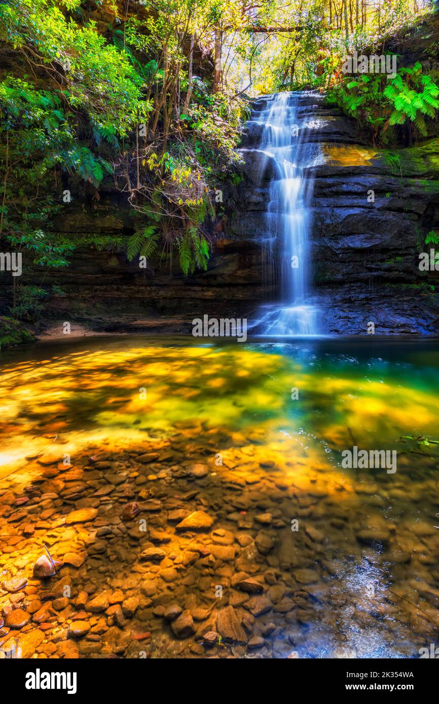 Gordon Falls in Blue Mountains national park streaming to pool of ...