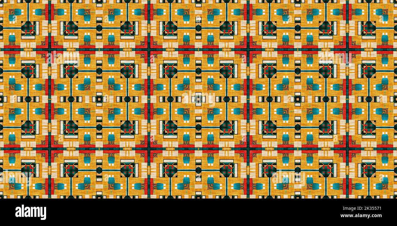 Traditional tile mosaic seamless border pattern print. Fabric effect ...