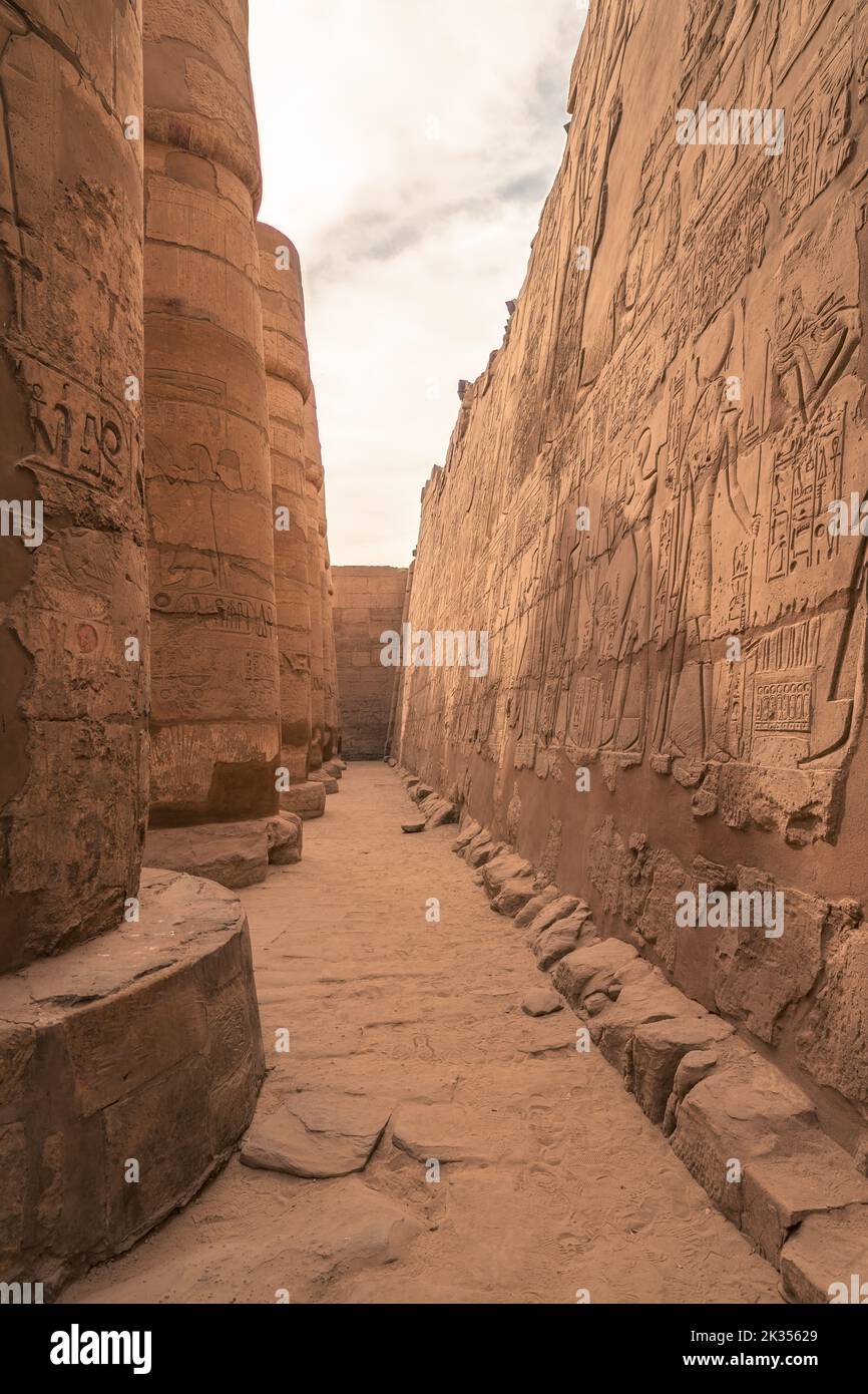 A vertical of the ruins of Egyptian temple complexes at Karnak and ...
