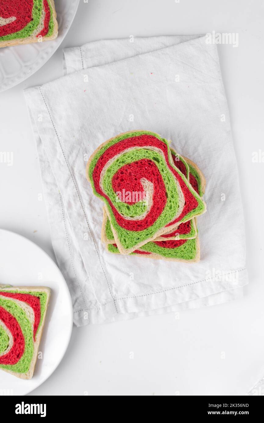 Flat lay of christmas bread, top view of swirl sandwich bread Stock ...