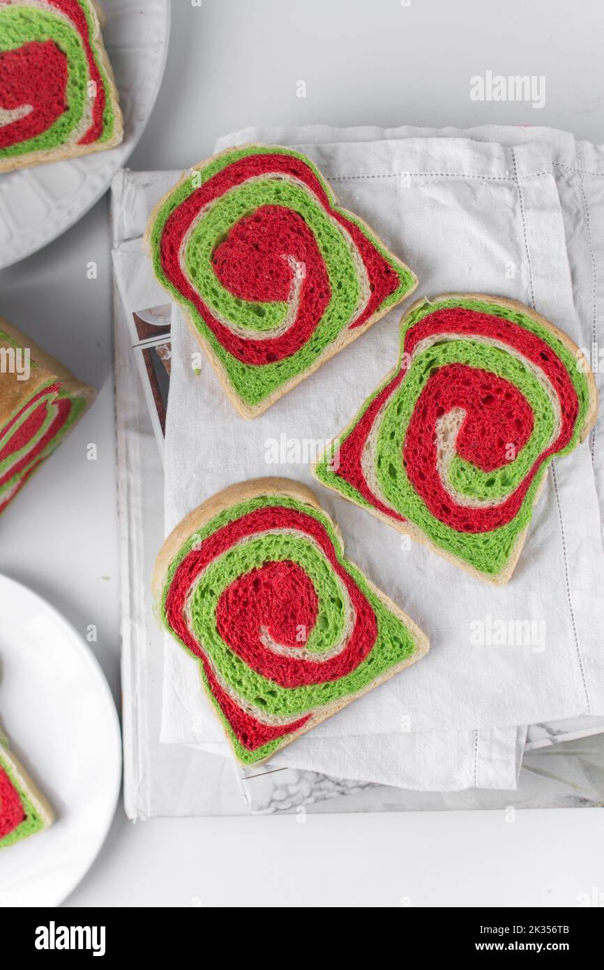 Flat lay of christmas bread, top view of swirl sandwich bread Stock ...