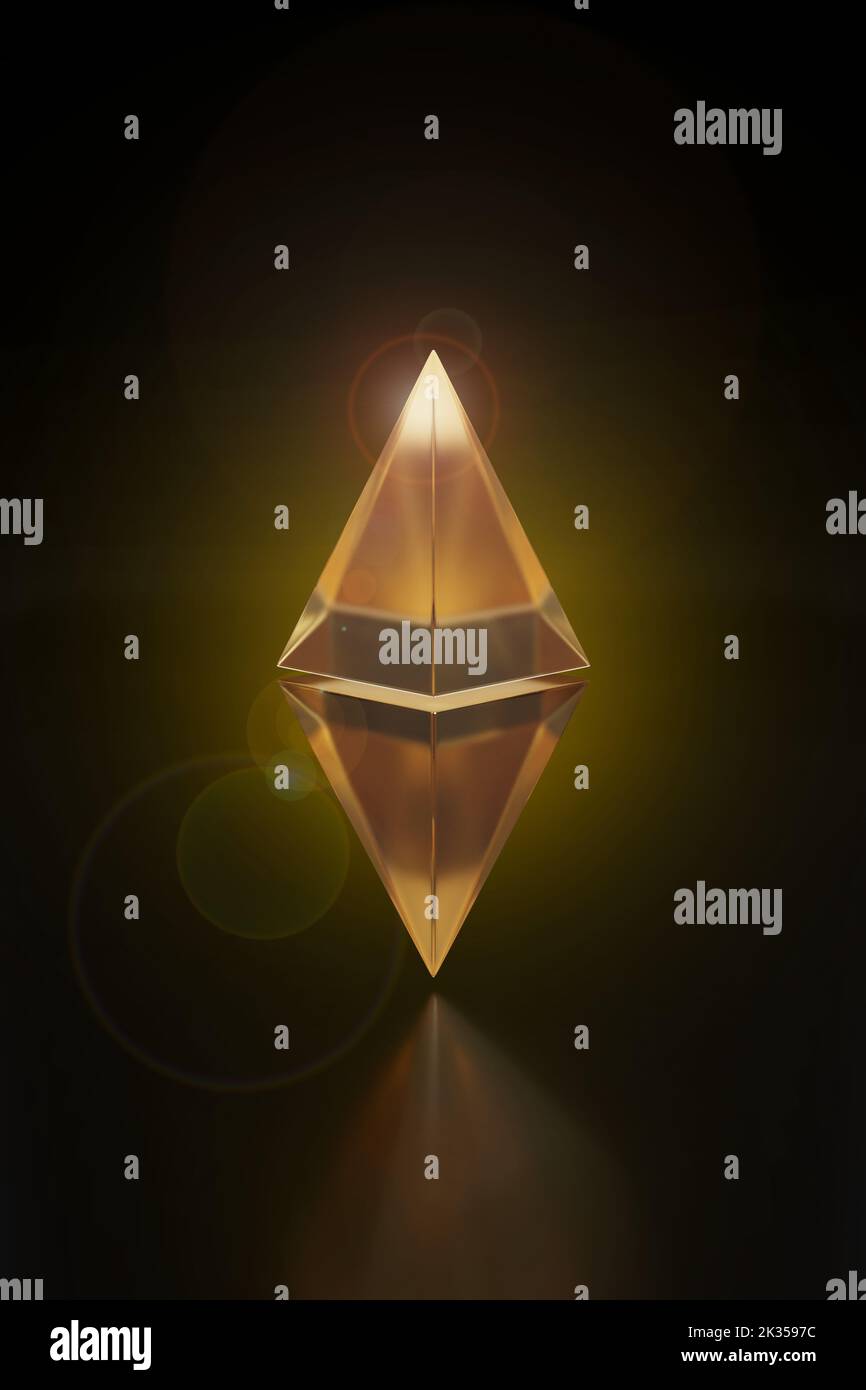 Sparkly Ethereum symbol isolated on black background. 3d illustration ...