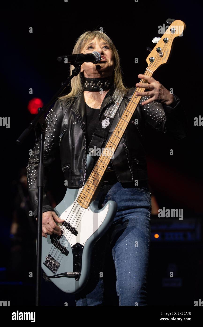 LONDON, ENGLAND: Suzi Quatro performs on stage at the Royal Albert Hall ...