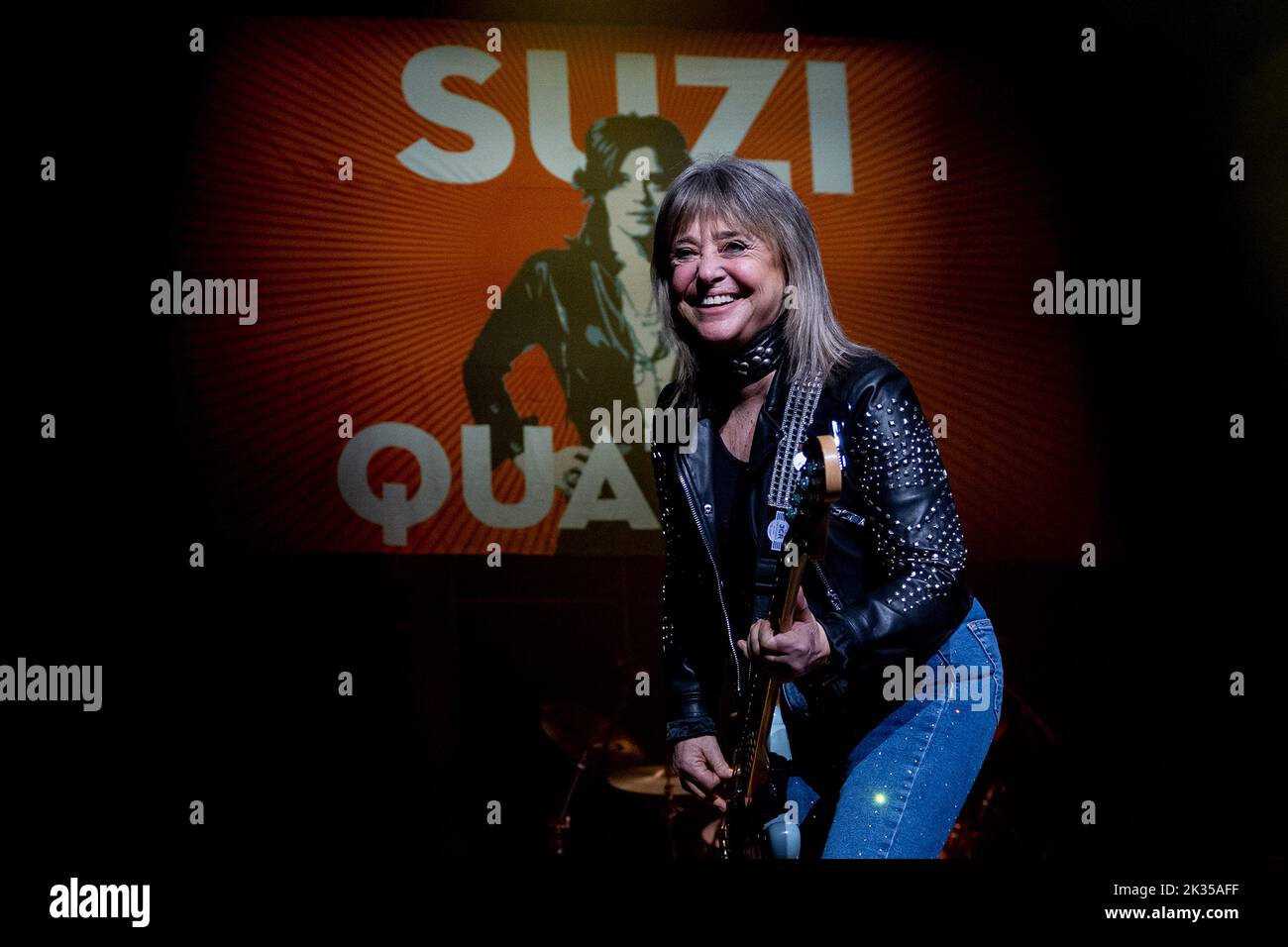 LONDON, ENGLAND: Suzi Quatro performs on stage at the Royal Albert Hall ...