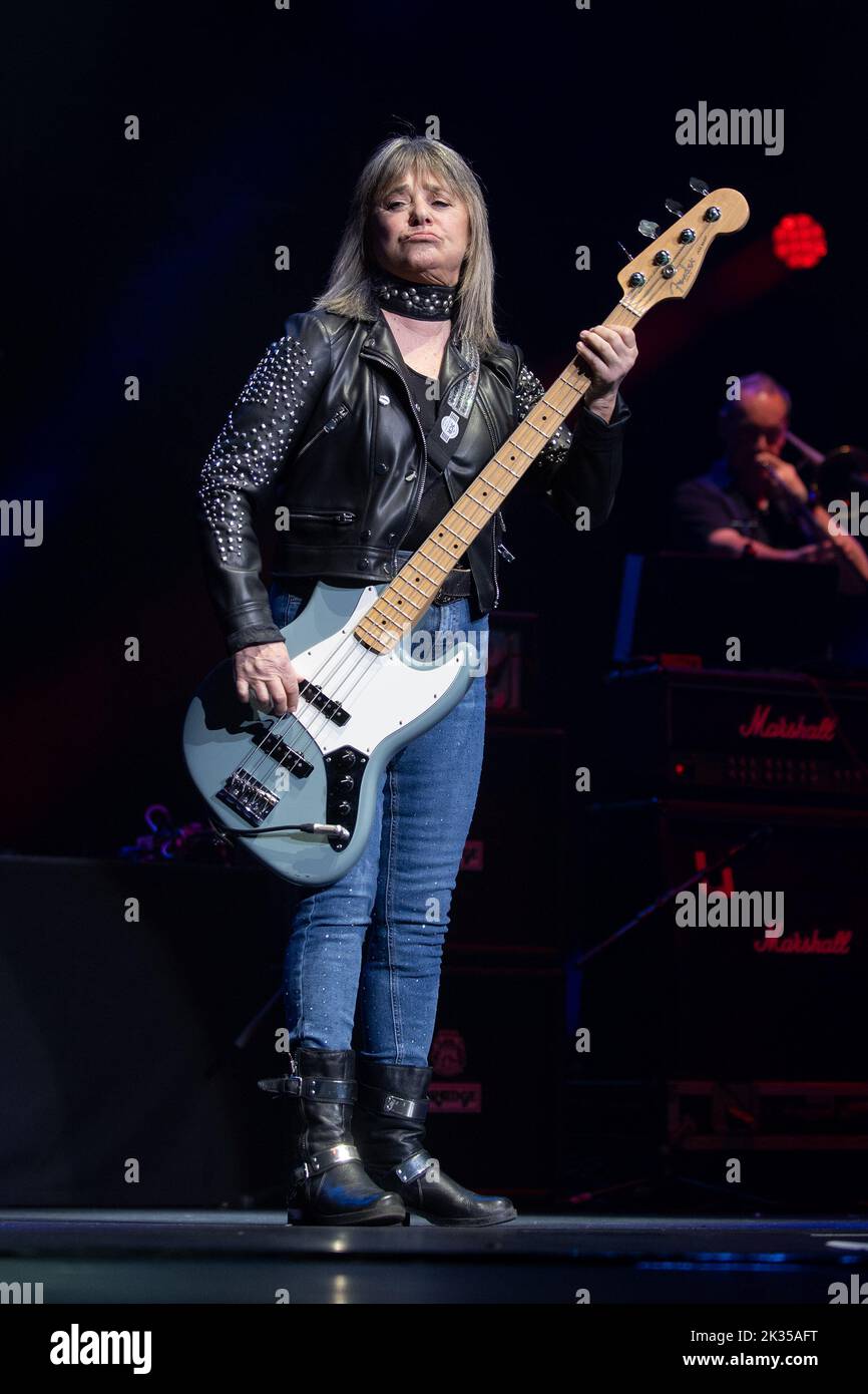 LONDON, ENGLAND: Suzi Quatro performs on stage at the Royal Albert Hall ...