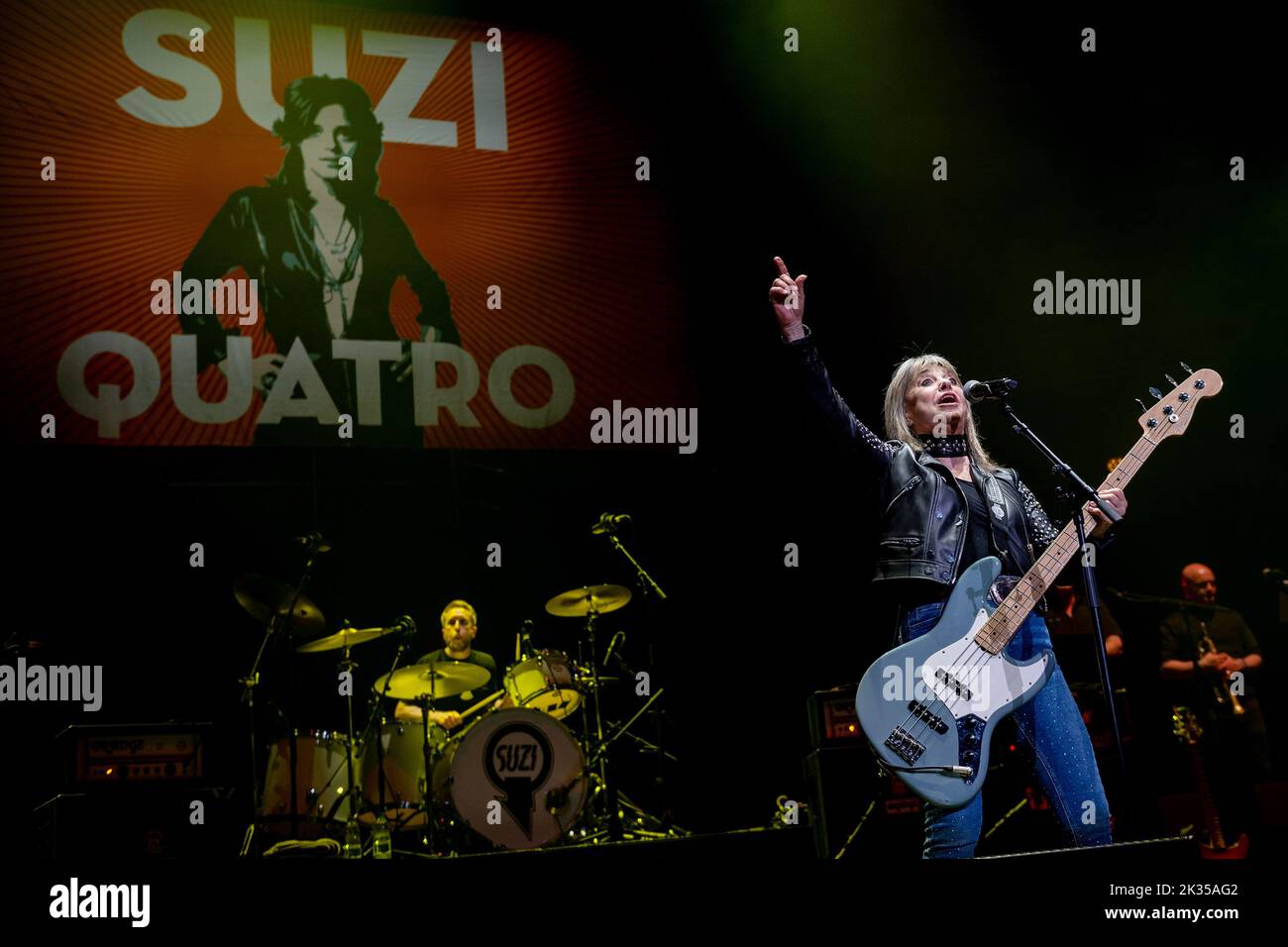 LONDON, ENGLAND: Suzi Quatro performs on stage at the Royal Albert Hall ...