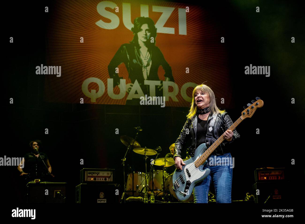LONDON, ENGLAND: Suzi Quatro performs on stage at the Royal Albert Hall ...