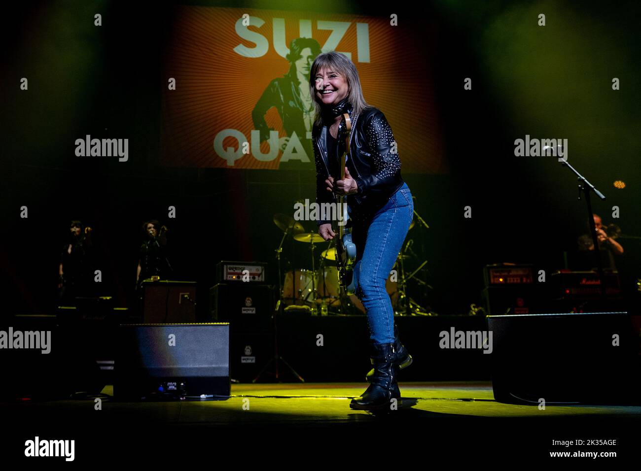 LONDON, ENGLAND: Suzi Quatro performs on stage at the Royal Albert Hall ...