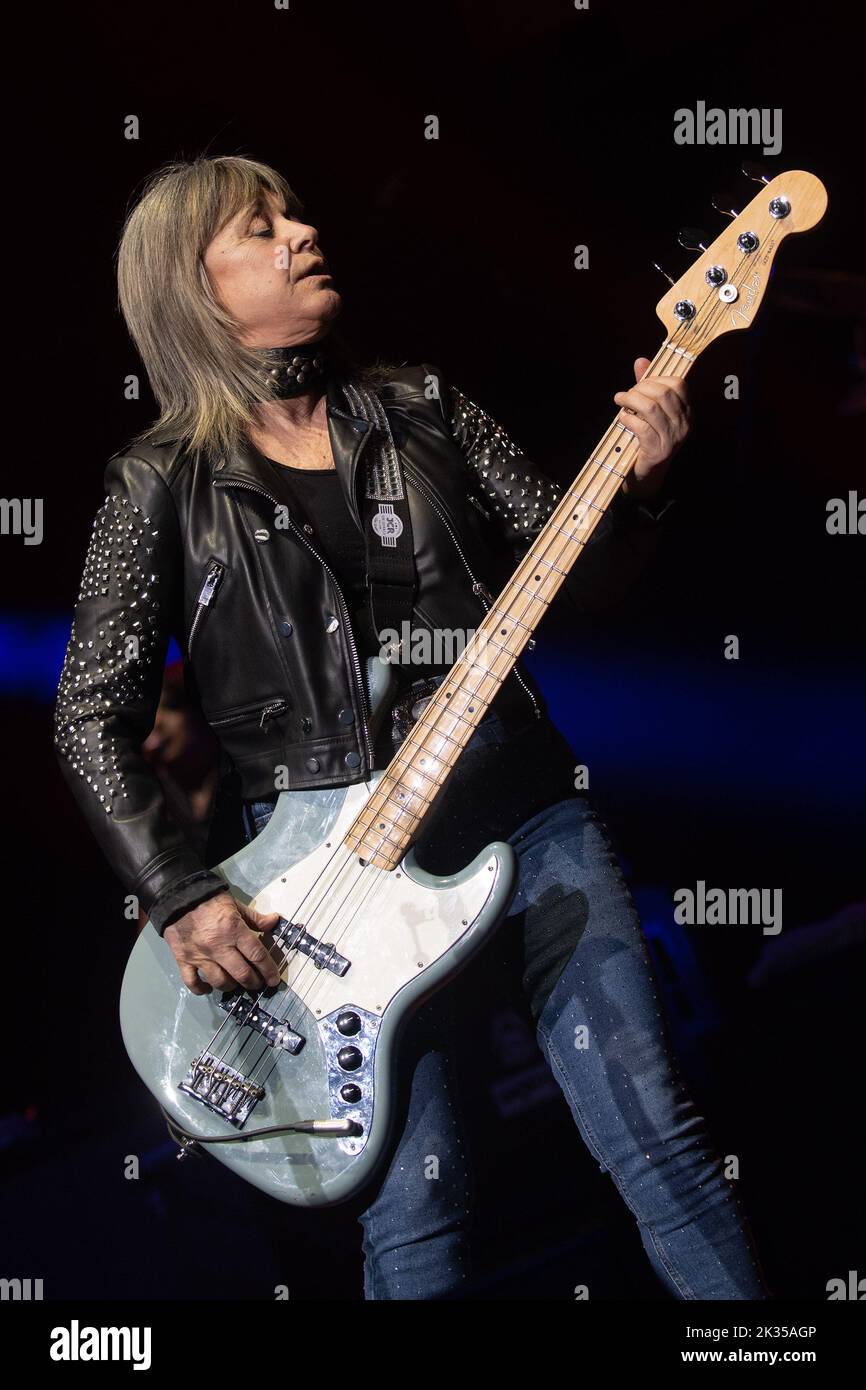 LONDON, ENGLAND: Suzi Quatro performs on stage at the Royal Albert Hall ...