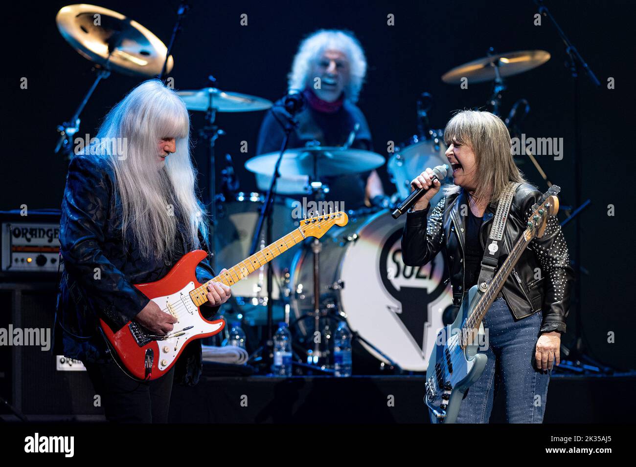 LONDON, ENGLAND: Suzi Quatro performs on stage at the Royal Albert Hall ...