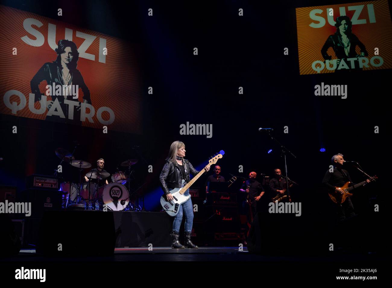 LONDON, ENGLAND: Suzi Quatro performs on stage at the Royal Albert Hall ...