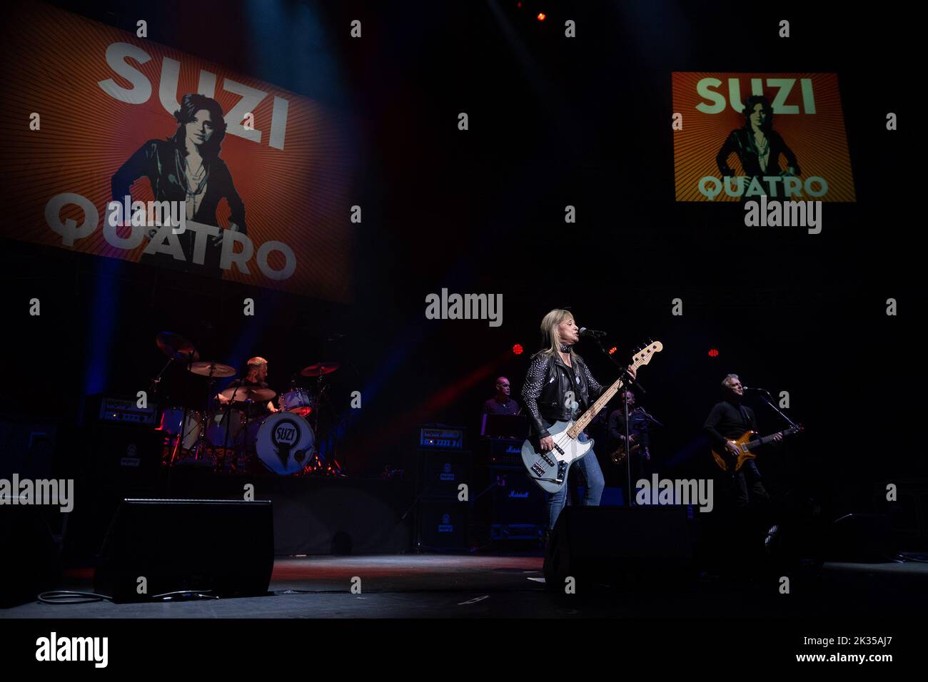LONDON, ENGLAND: Suzi Quatro performs on stage at the Royal Albert Hall ...