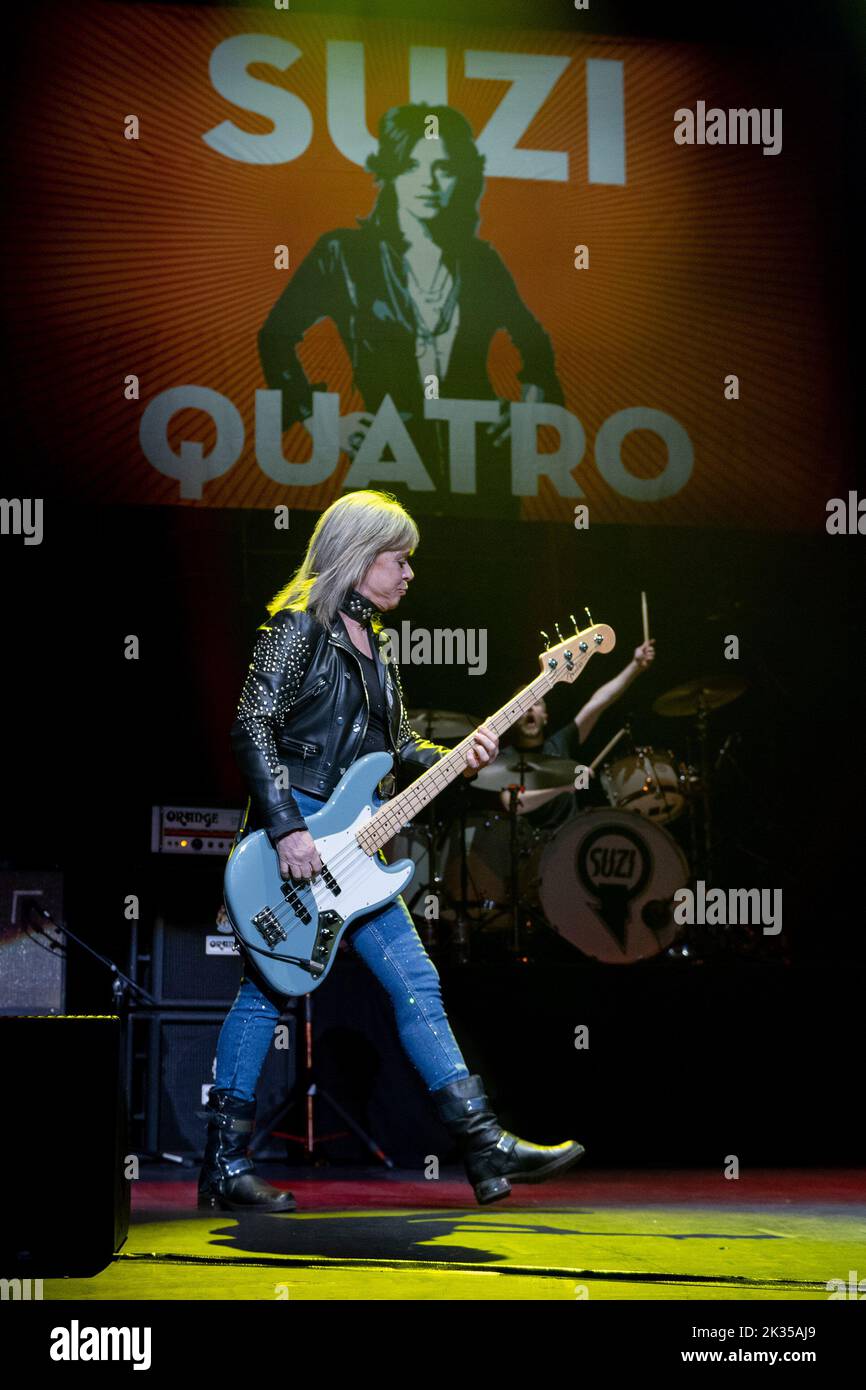 LONDON, ENGLAND: Suzi Quatro performs on stage at the Royal Albert Hall ...