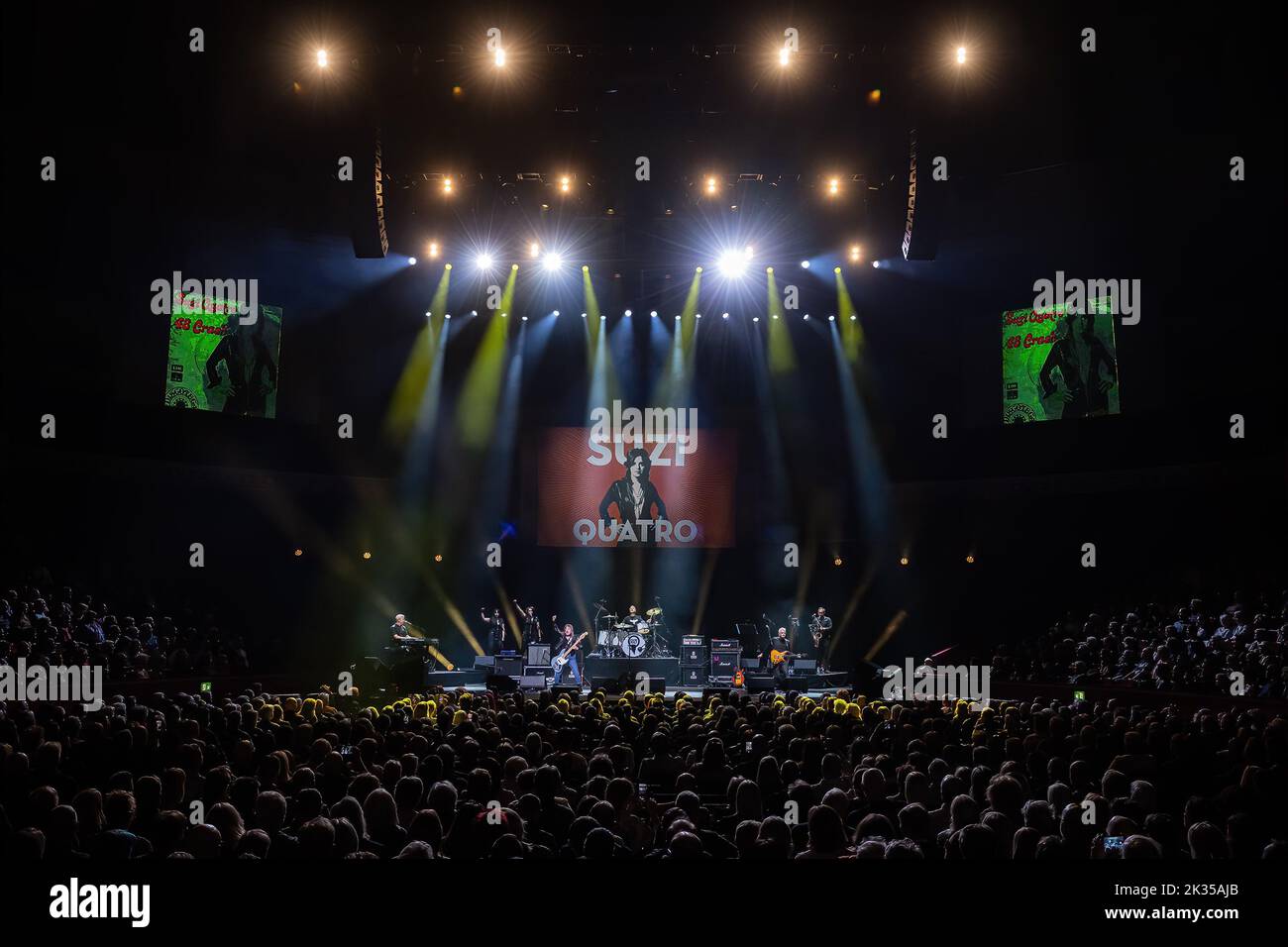LONDON, ENGLAND: Suzi Quatro performs on stage at the Royal Albert Hall ...