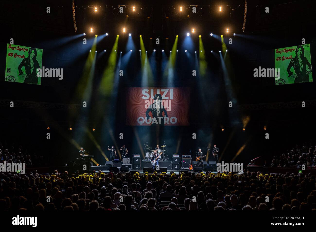 LONDON, ENGLAND: Suzi Quatro performs on stage at the Royal Albert Hall ...