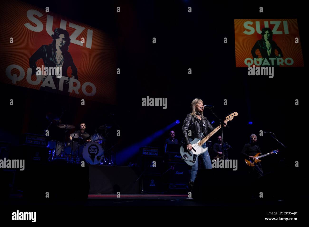 LONDON, ENGLAND: Suzi Quatro performs on stage at the Royal Albert Hall ...