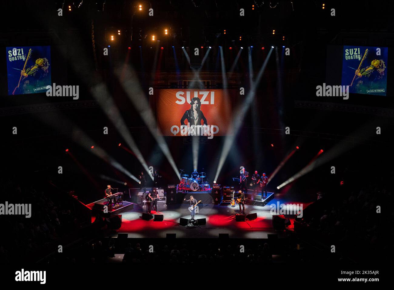 LONDON, ENGLAND: Suzi Quatro performs on stage at the Royal Albert Hall ...