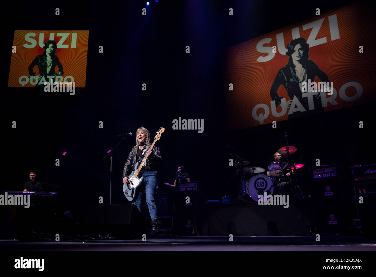 LONDON, ENGLAND: Suzi Quatro performs on stage at the Royal Albert Hall ...