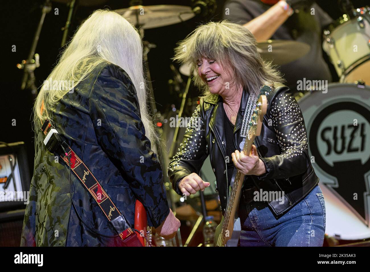 LONDON, ENGLAND: Suzi Quatro performs on stage at the Royal Albert Hall ...