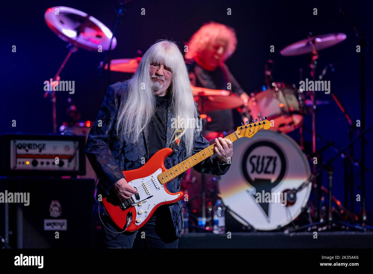 LONDON, ENGLAND: Suzi Quatro performs on stage at the Royal Albert Hall ...