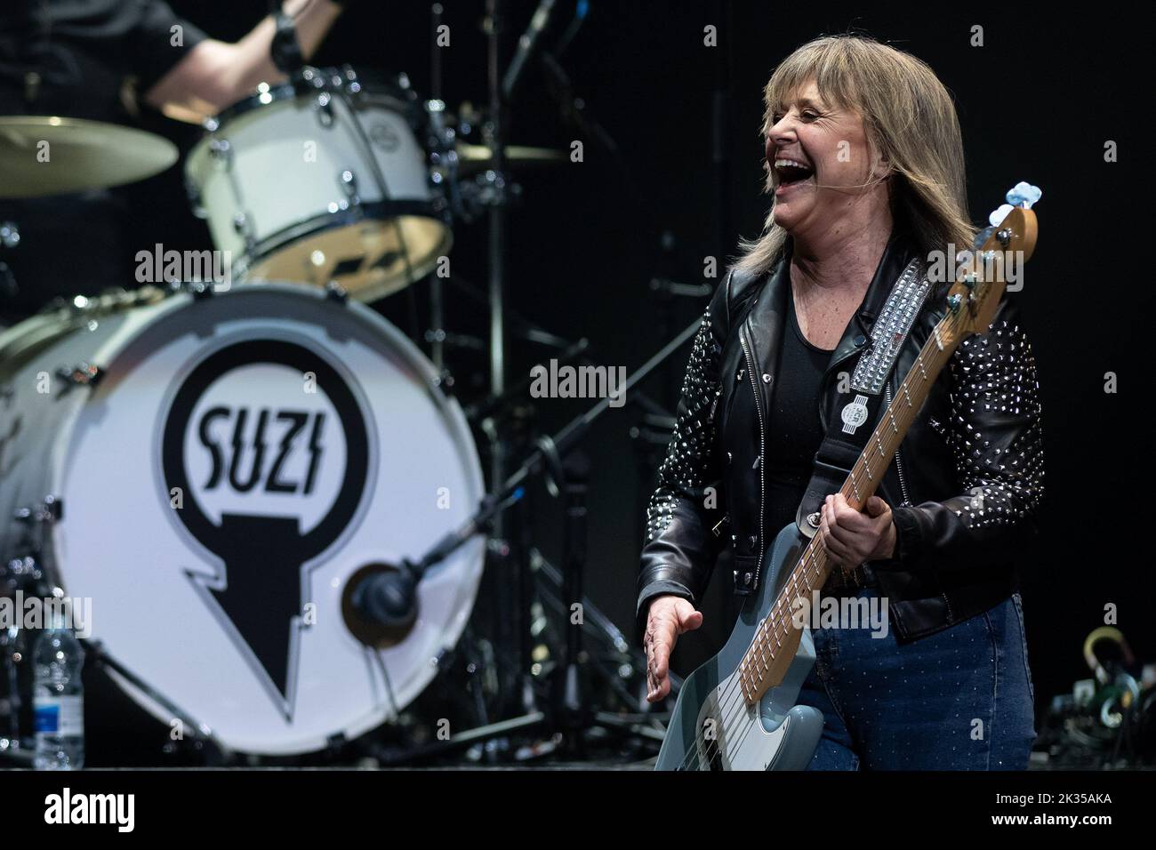 LONDON, ENGLAND: Suzi Quatro performs on stage at the Royal Albert Hall ...