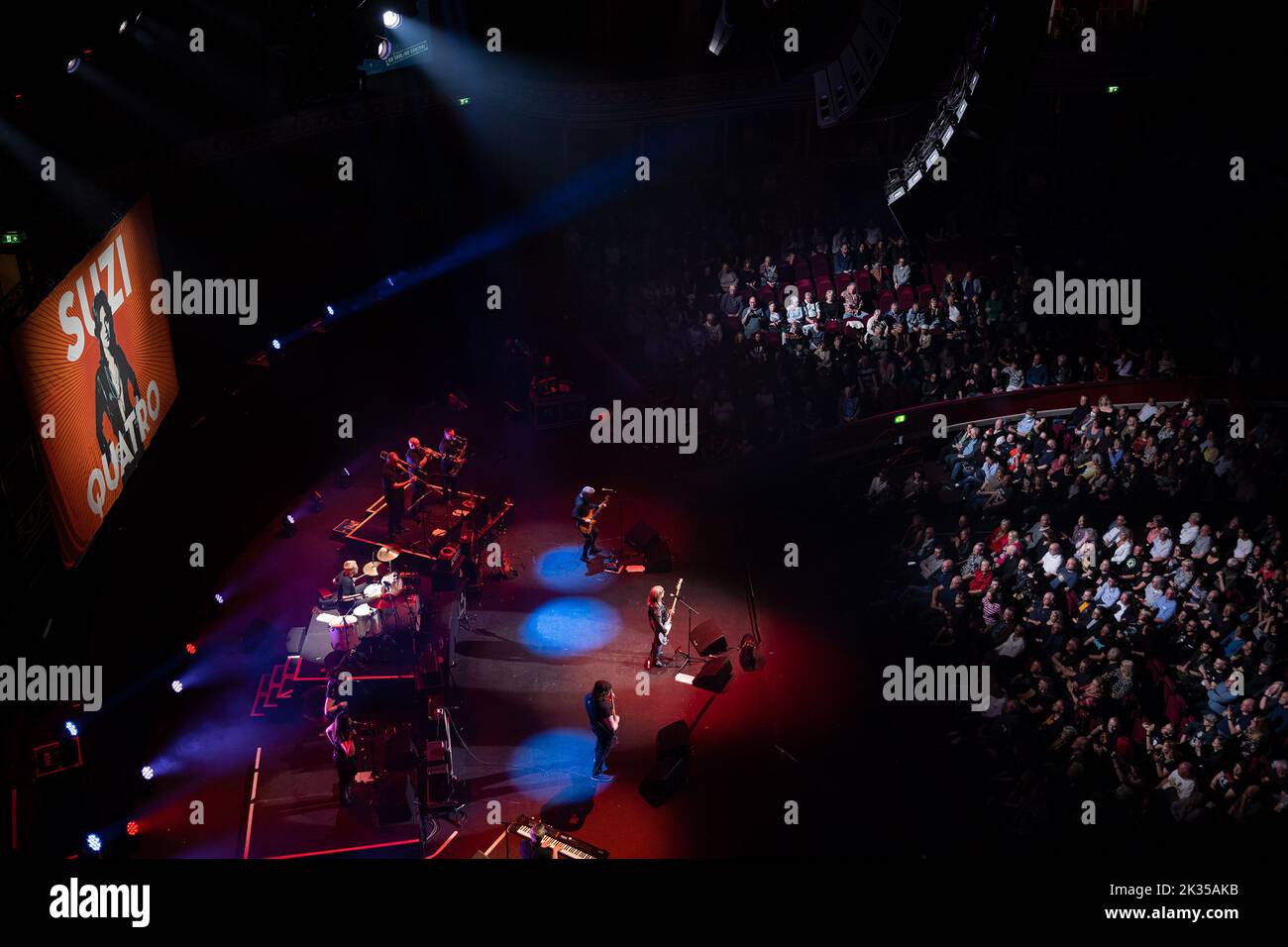 LONDON, ENGLAND: Suzi Quatro performs on stage at the Royal Albert Hall ...