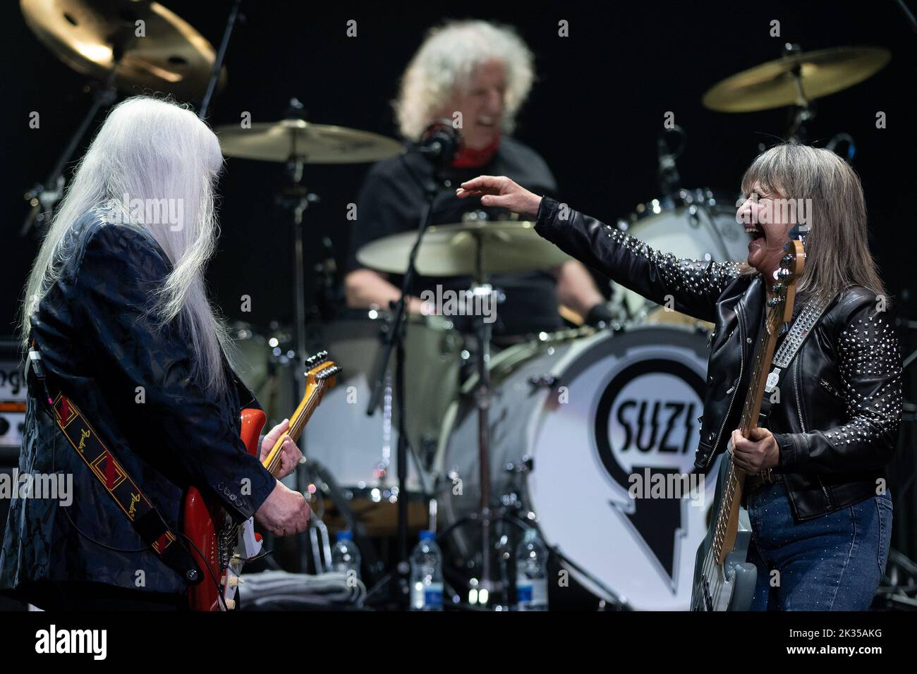 LONDON, ENGLAND: Suzi Quatro performs on stage at the Royal Albert Hall ...