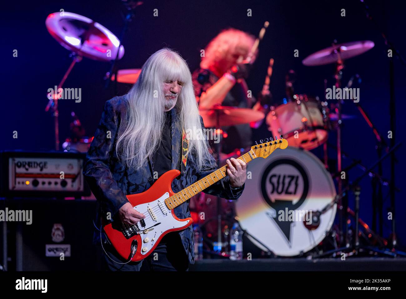 LONDON, ENGLAND: Suzi Quatro performs on stage at the Royal Albert Hall ...