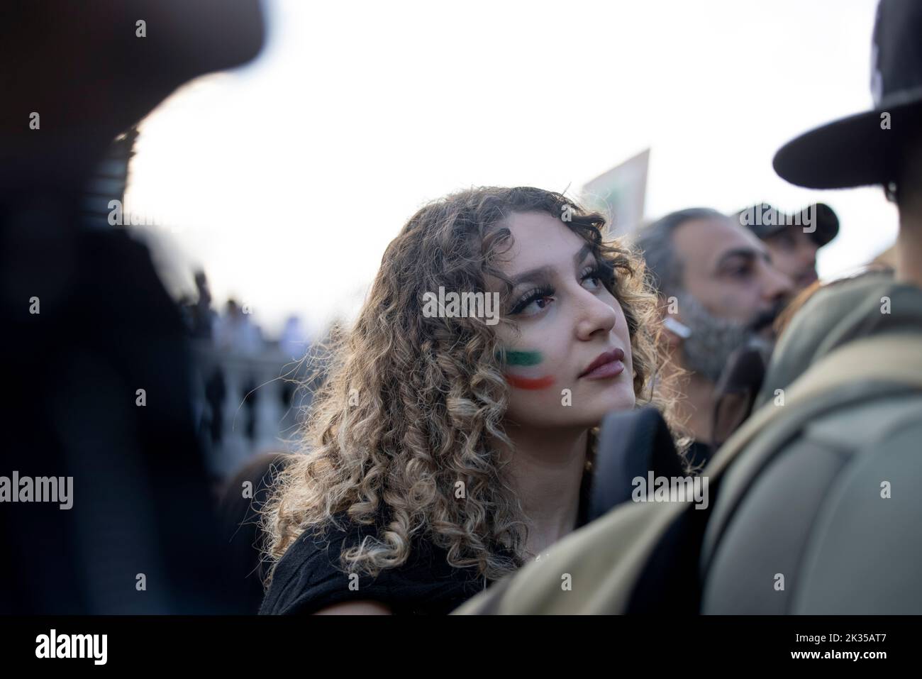 London, UK. 24th Sep, 2022. A female protester seen with an Iranian ...