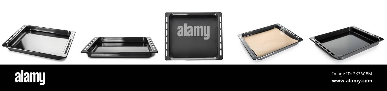 Collage of baking sheet on white background Stock Photo - Alamy