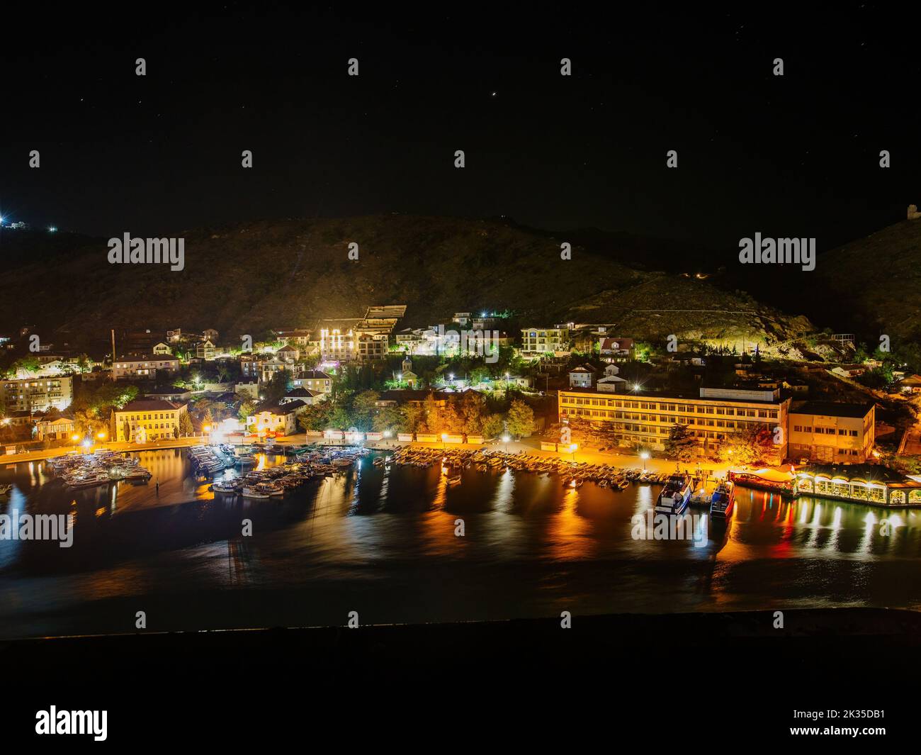 Night Balaklava skyline, aerial view of the Balaklava bay Stock Photo ...