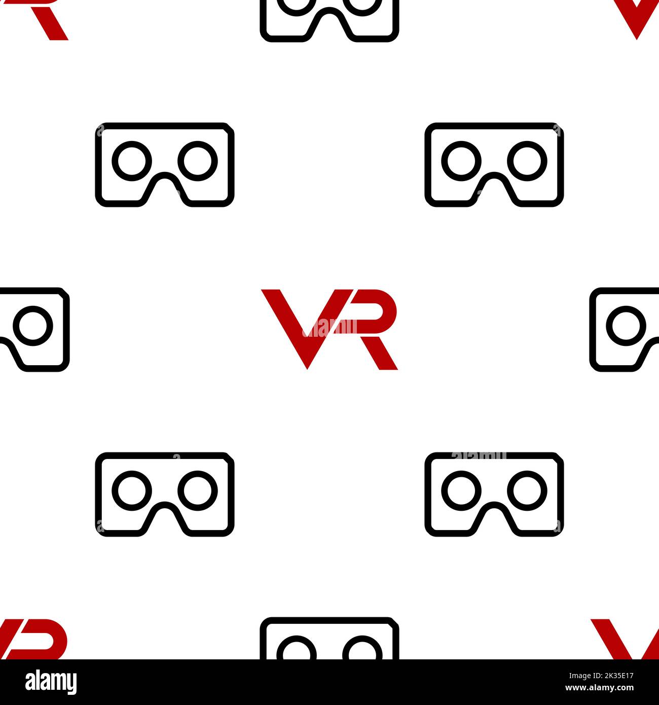 Seamless black and white pattern with red VR logos. Virtual reality ...