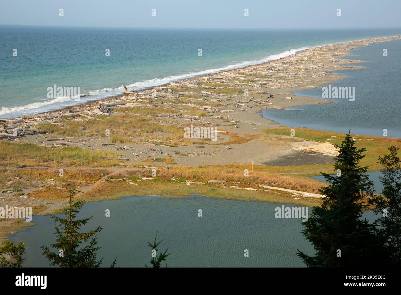 Spit beach from observation deck, Dungeness National Wildlife Refuge ...