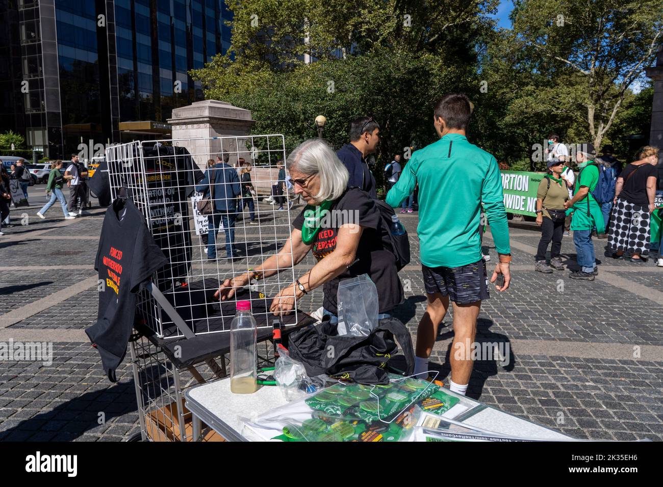 NEW YORK CITY - SEPTEMBER 24: A pro-abortion activist sales shirts and ...