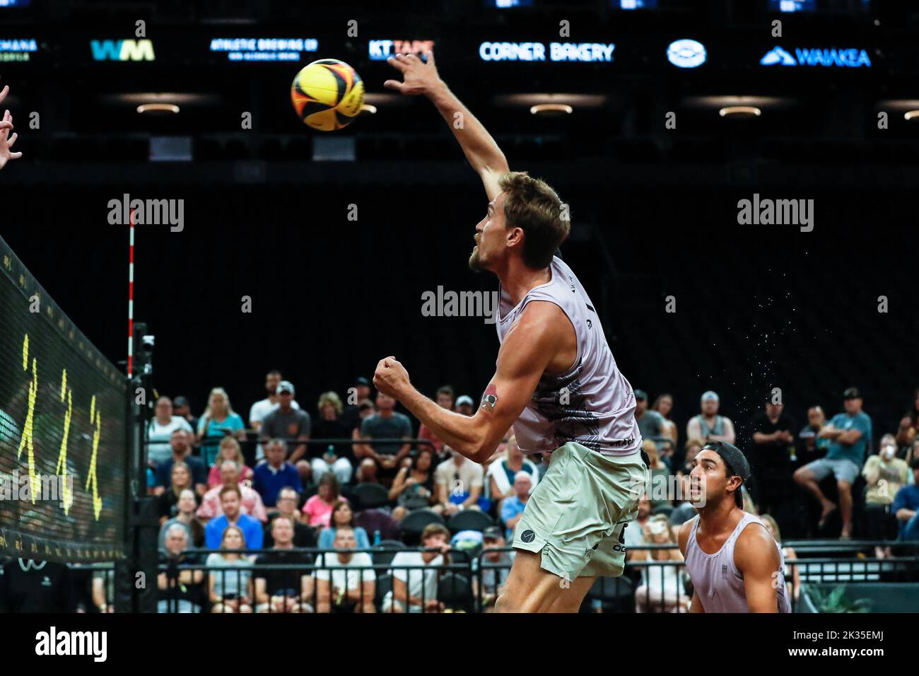 PHOENIX, AZ - SEPTEMBER 24: Taylor Crabb hits the ball during the AVP ...