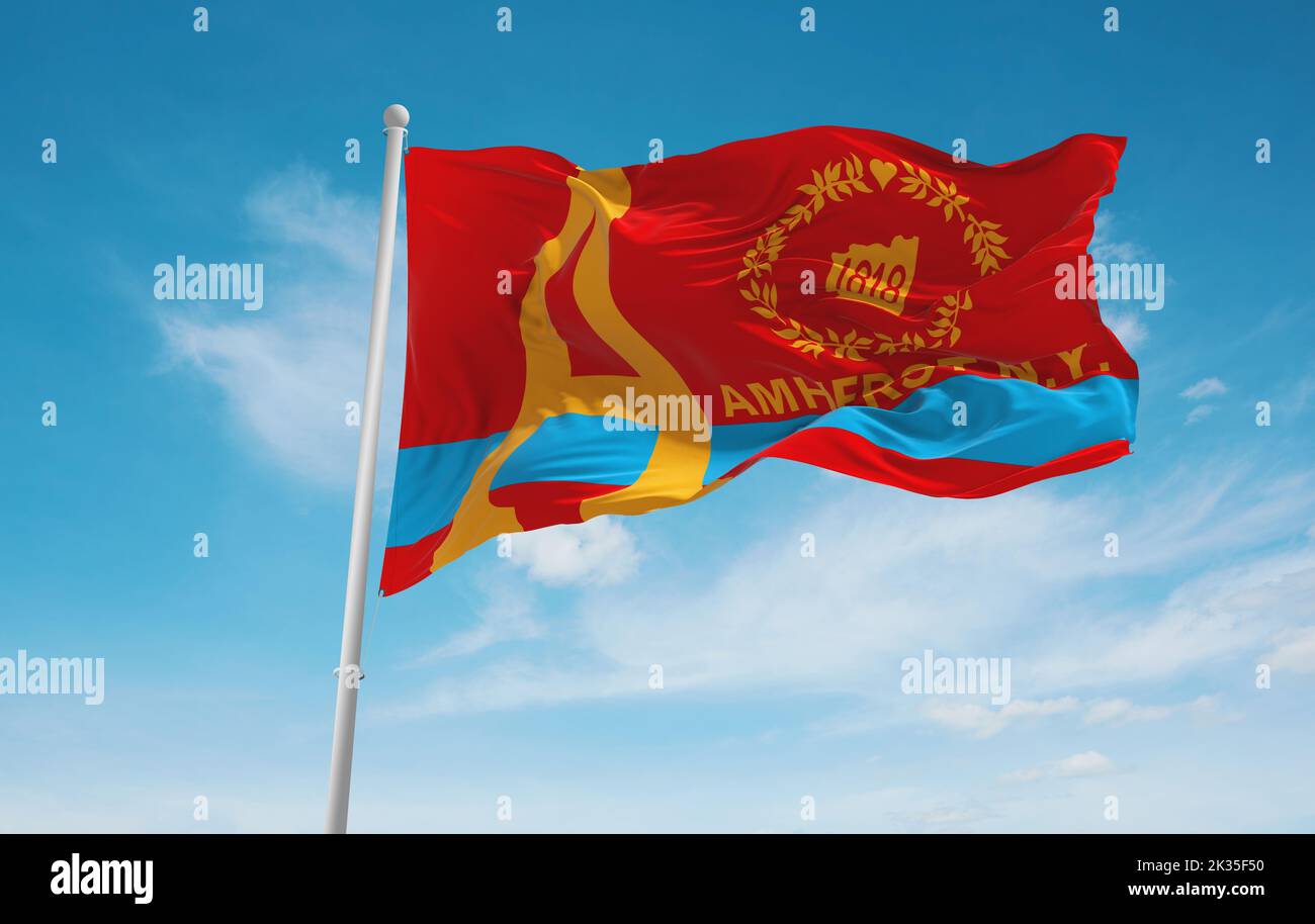official flag of Amherst, New York untied states of America at cloudy ...