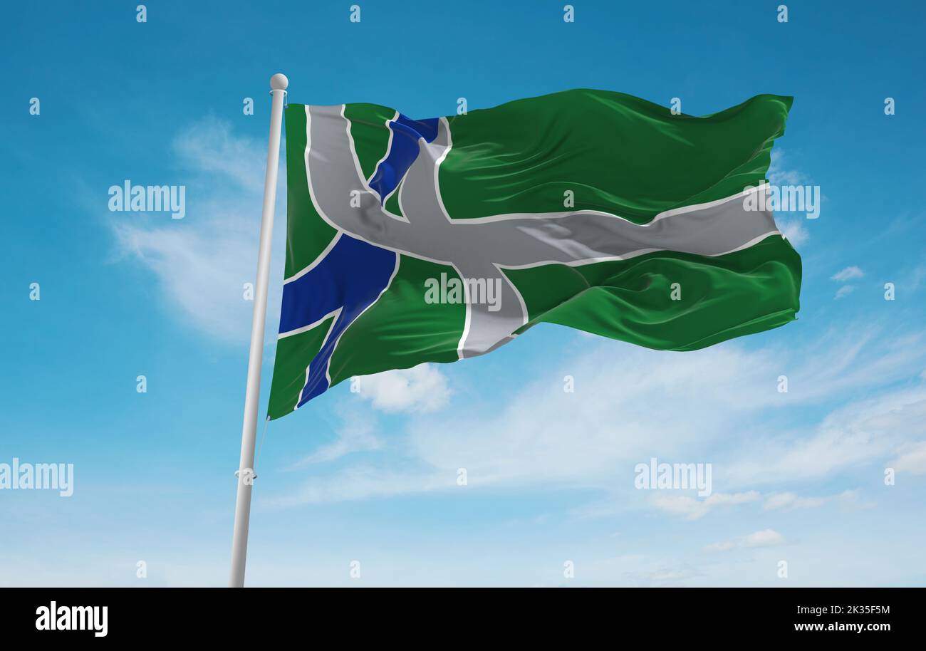 official flag of Albany, Oregon untied states of America at cloudy sky ...