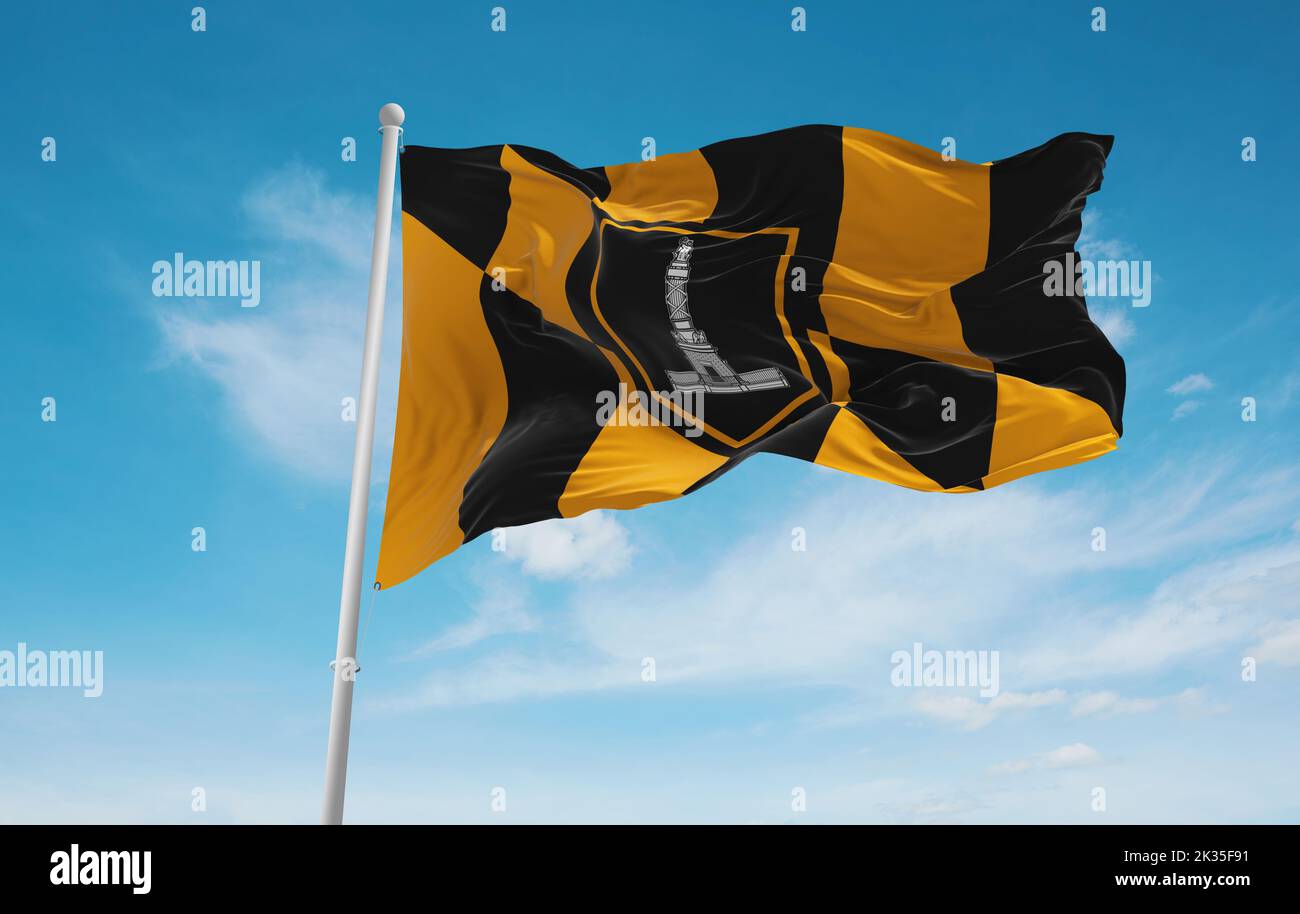 official flag of Baltimore, Maryland untied states of America at cloudy ...