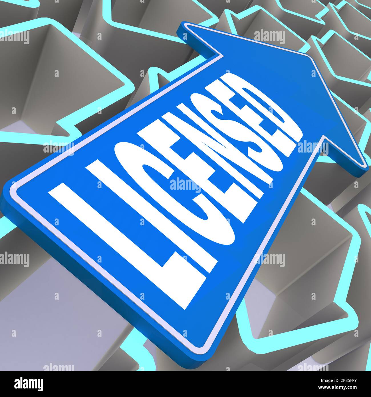 Licensed word with blue arrow, 3D rendering Stock Photo - Alamy