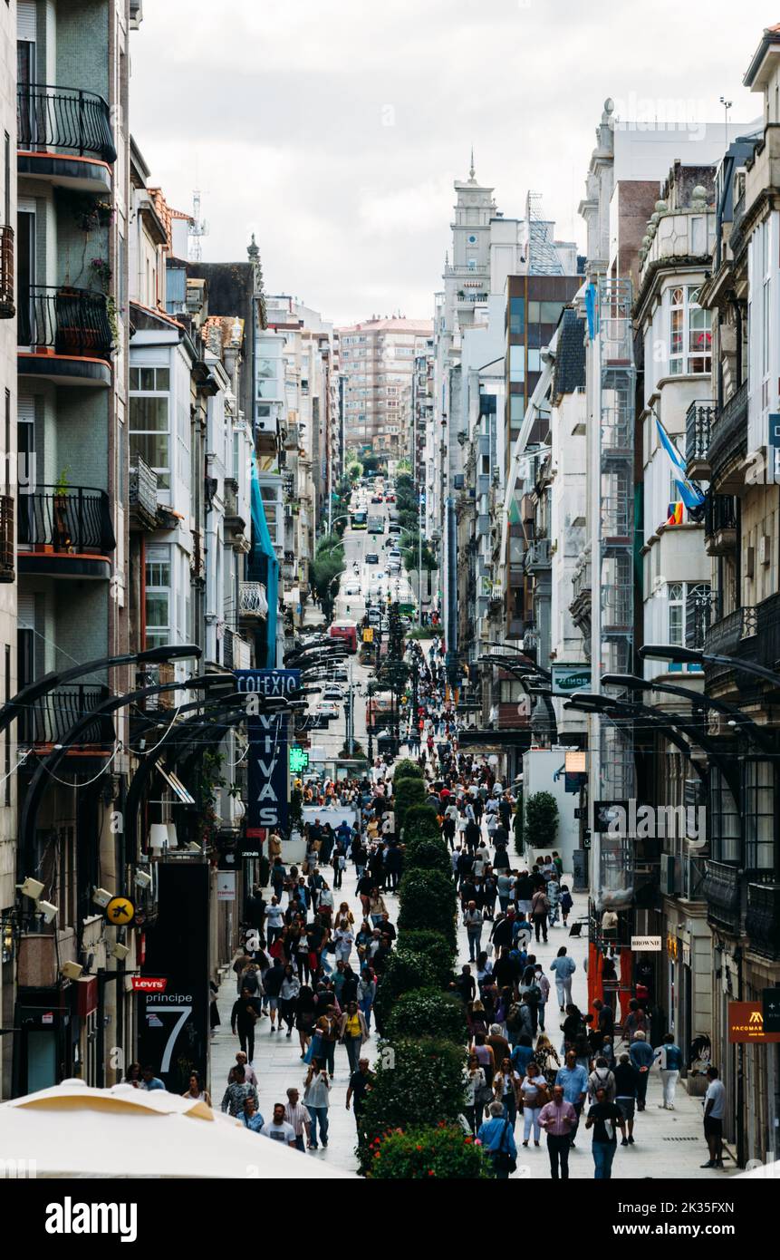 Vigo, Spain - September 24, 2022: Busy commercial street Rua do ...