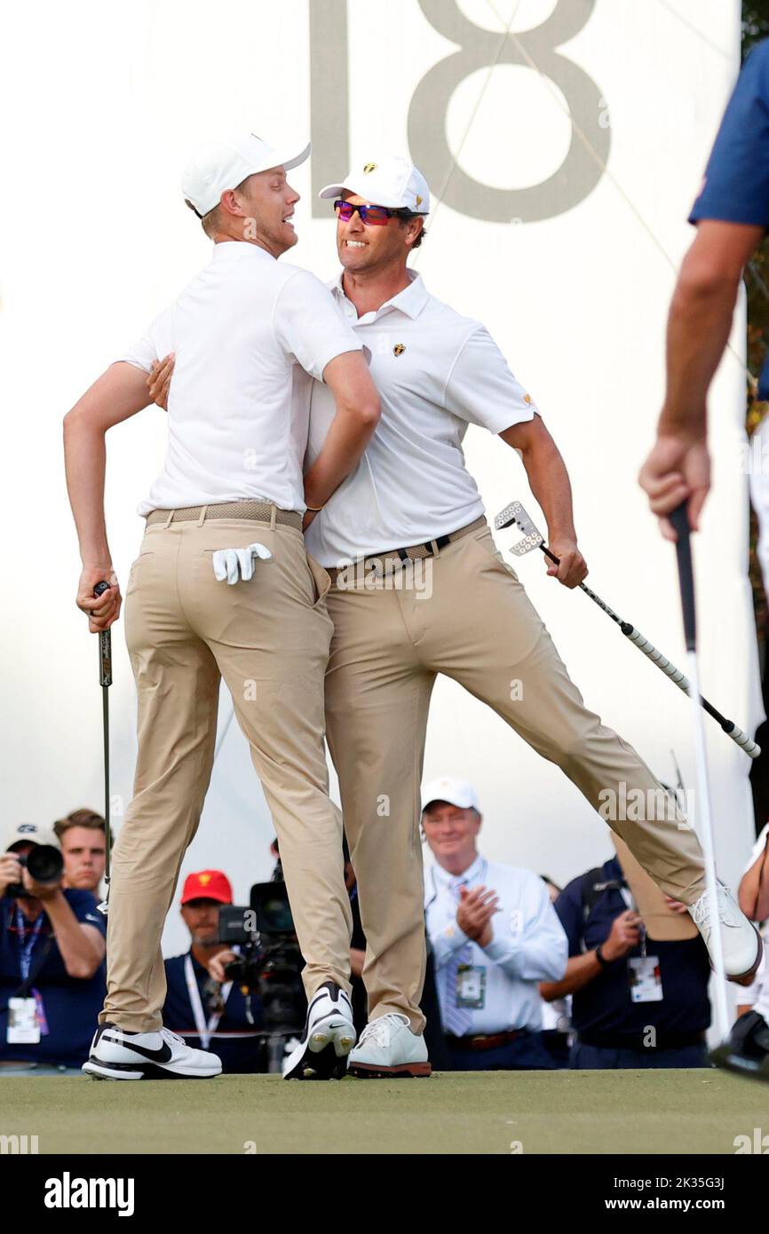 CHARLOTTE, NC - SEPTEMBER 24: International Presidents Cup player Cam Davis gets a chest pump ...
