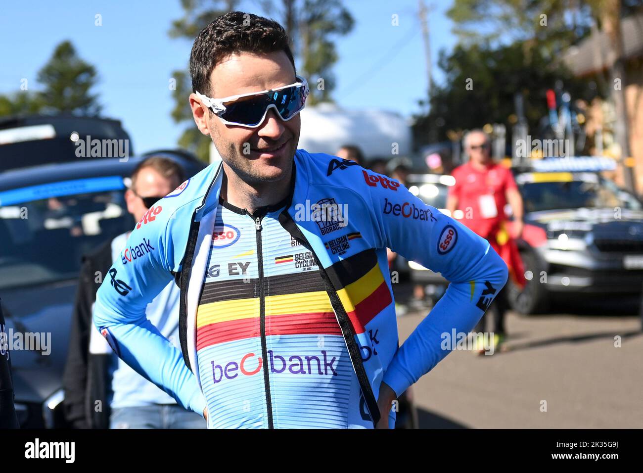 Belgian Pieter Serry pictured at the start of the men's elite road race ...