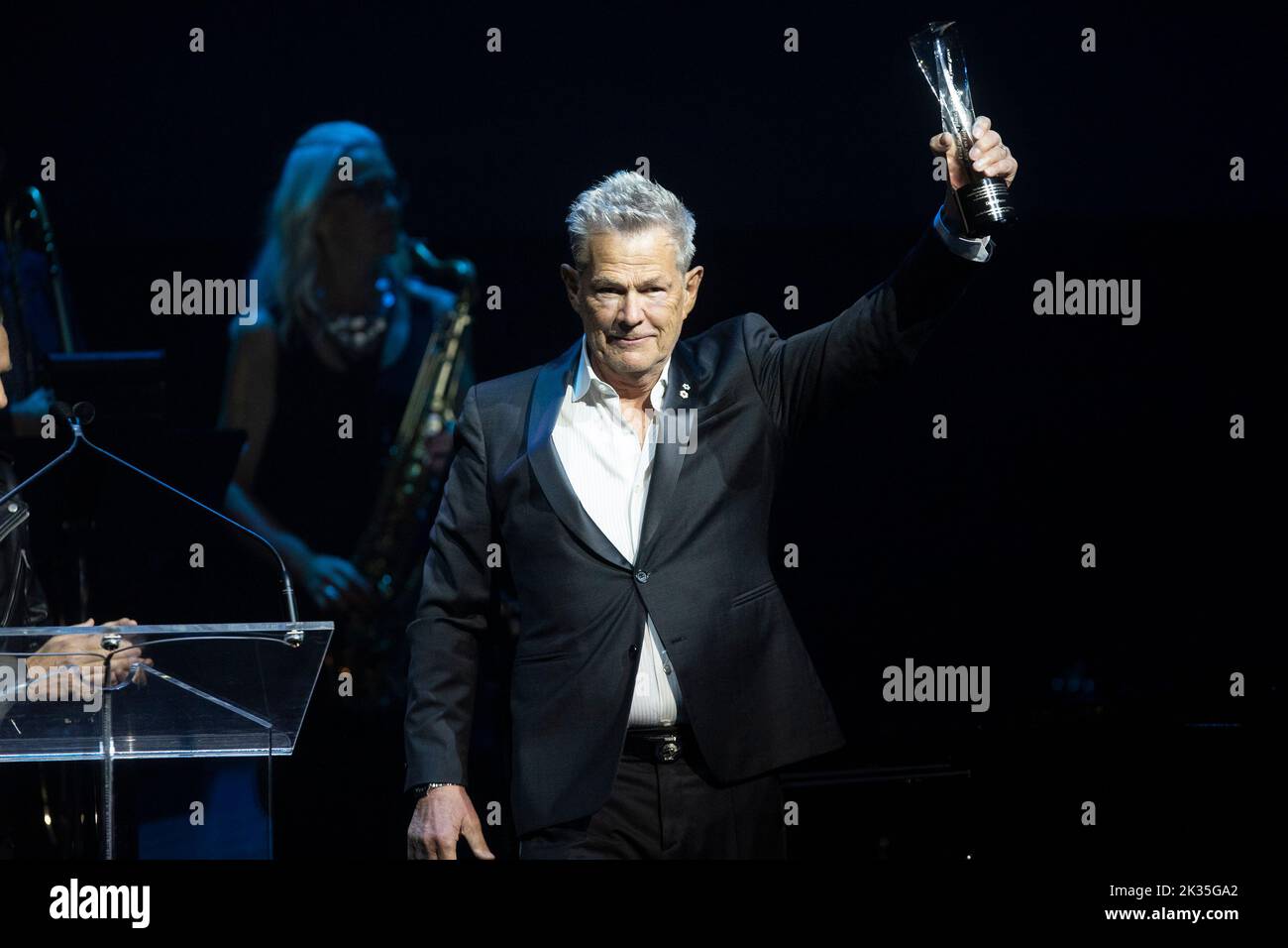 David Foster holds his award at the Canadian Songwriters Hall of Fame ...